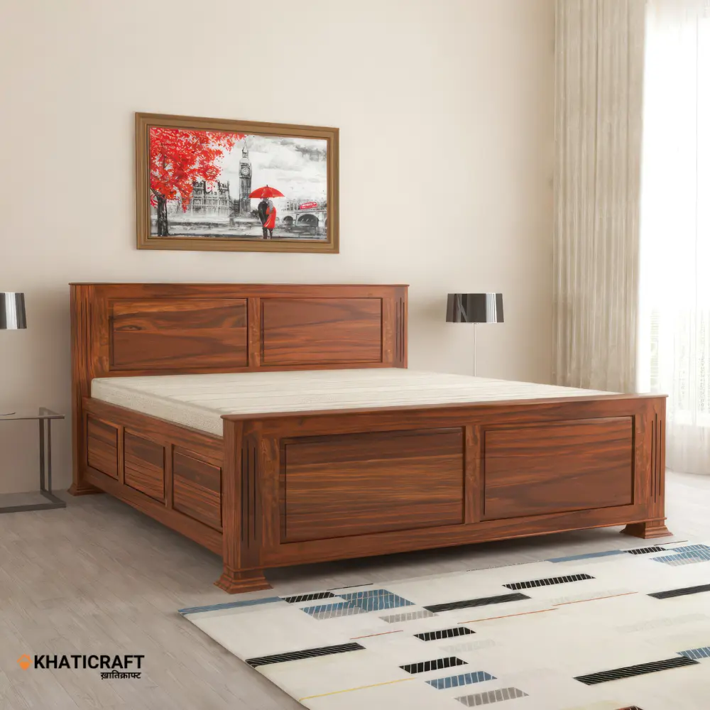 Viraj King Size Bed with Box Storage | Khaticraft